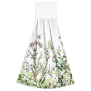 Sletend Hanging Kitchen Towel with Loop Herb Plant Hand Towel 2 Pcs Soft Microfiber Coral Velvet Tie Towel Decor for Bathroom Laundry Room Decor