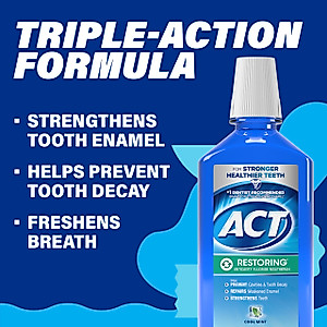 ACT Restoring Fluoride Mouthwash 33.8 fl. oz. Strengthens Tooth Enamel, Cool Mint