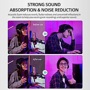 Acoustic Foam Panels - Pack of 12 Flame Retardant Sound Proof Foam Panels for Walls Ceilings Reduces Reverb Echo 12” x 12” x 2” Sound Insulation Wedge Noise Cancelling Foam Tiles for Home Office