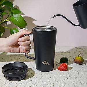 Insulated Tumbler with Handle and Straw, 18 OZ Travel Coffee Mug Stainless Steel Cup Metal Water Bottle,Black