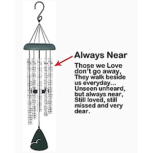 Memorial Wind Chimes Gift Set for Loss of a Loved one Silver 35" Long deep Tones Chimes Always Near Poem Remembrance/Memorial Chimes Gift Set, Sympathy Card and Gift Box Included
