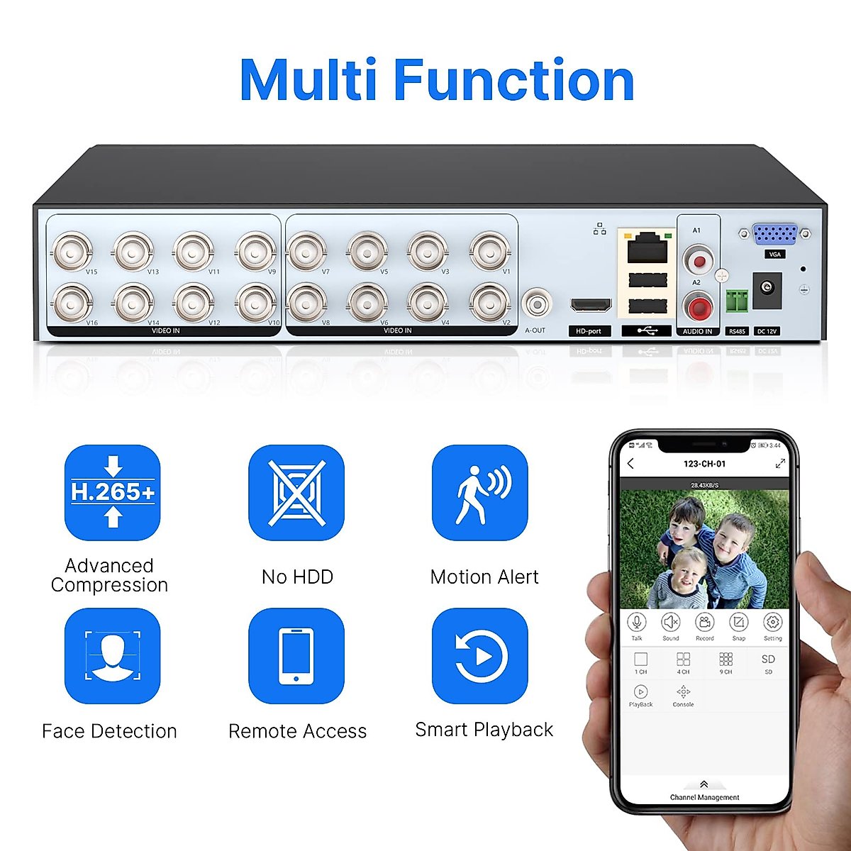 Hiseeu 16 Channel DVR, 5MP/1080P Digital Video Recorder, DVR for Security Camera, AHD/TVI/CVI/Analog/IPC 5 in 1 Hybrid Security DVR, Free Remote Access APP, Motion Alert (No Hard Drive)