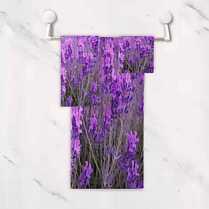 Flradish Lavender Flower Towels 3 Pack Bath Towels for Bathroom Set Soft Cotton Highly Absorbent Lightweight & Quickdry Towel Set 1 Bath Towel,1 Hand Towel,1 Washclothe