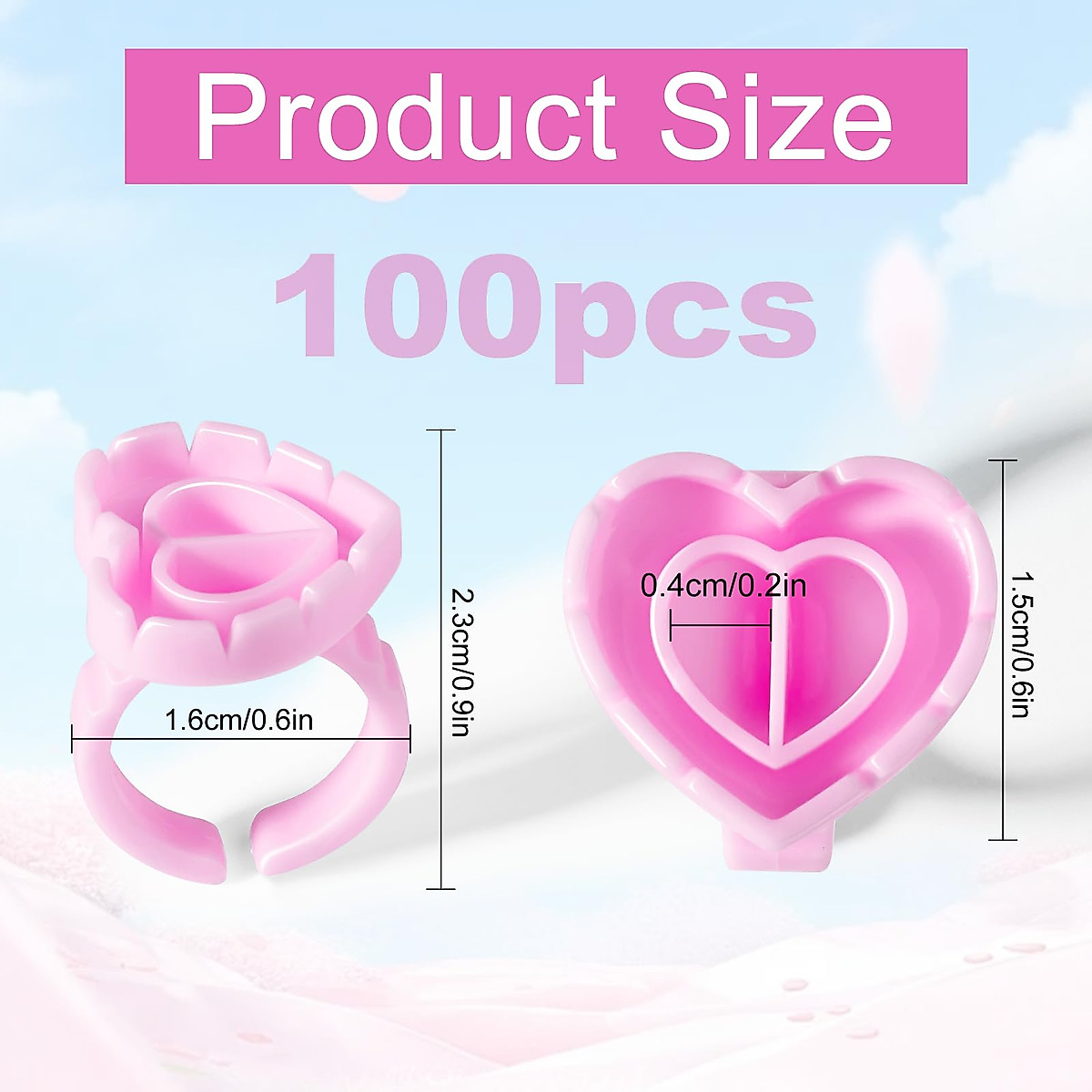 NXJ INFILILA Glue Rings for Eyelash Extensions, 100PCS Disposable Rings for Lashes, Lovely Heart Shape Lash Fan Blossom Glue Cups Lash Extension Supplies Lash Supplies for Eyelash Extensions
