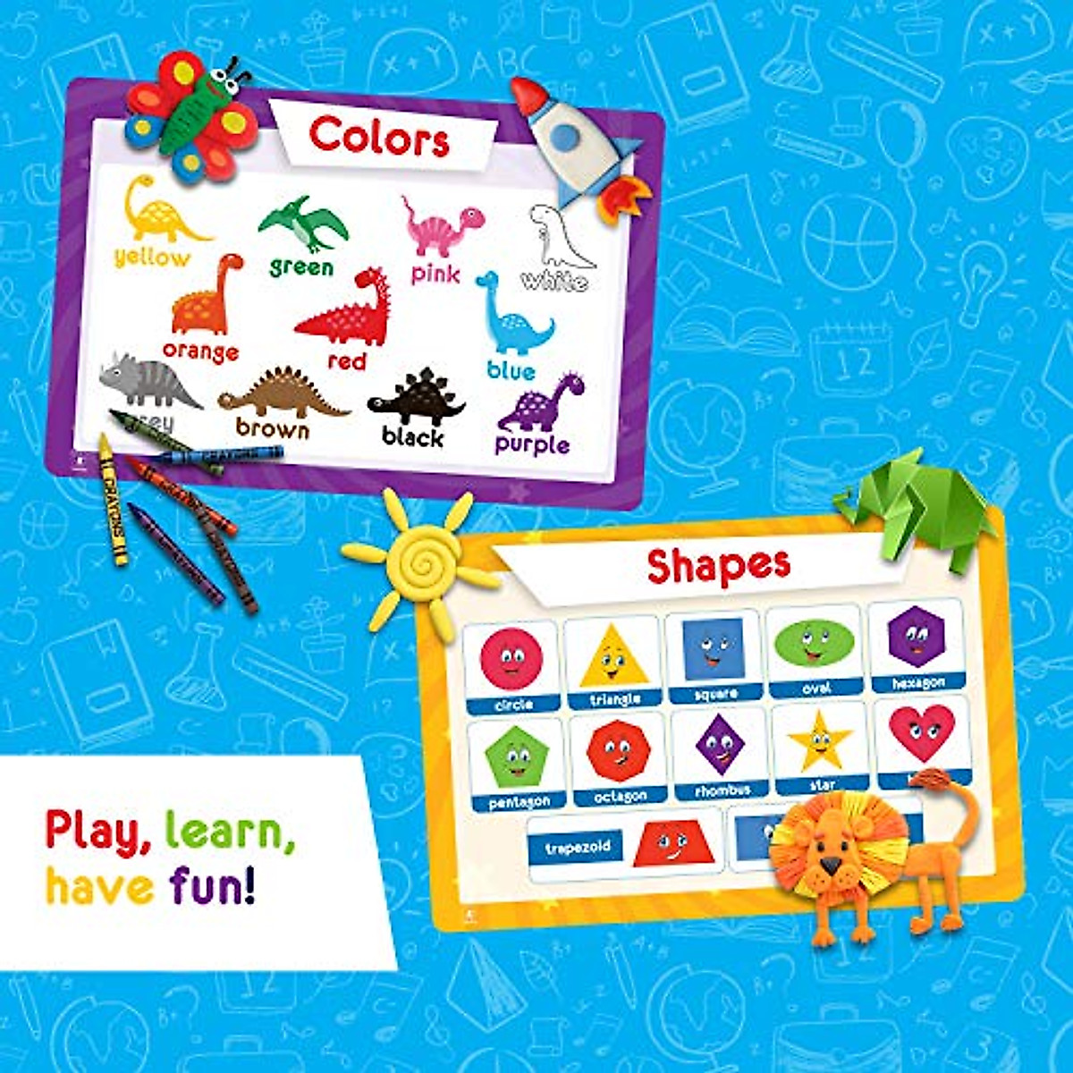 Simply Magic 5 Placemats for Kids - Kids Placemats Non Slip, Washable Reusable Toddler Placemats, Educational Placemats: Alphabet ABC, Shapes, Colors, Numbers, Solar System, Plastic Placemats for Kids