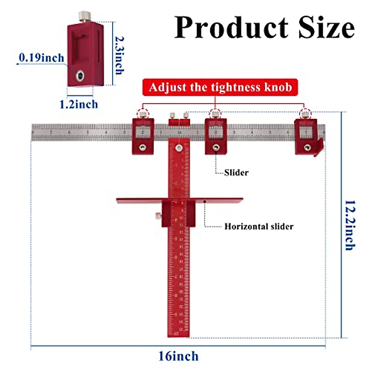 Cabinet Hardware Jig Tool/Template for Handles and Knobs on Doors and Drawer Fronts - Red Stainless Steel