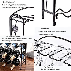 Countertop Wine Rack - Hold 8 Wine Bottles and 8 Glasses Multifunctional dis Assembly Small Wine Rack - 2 Tier Tabletop Wine Holder Stand for Cabinet, Pantry, Wine Bottle Storage（Black）