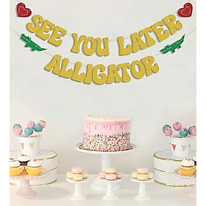 KEWUFD See You Later Alligator Banner, I'm Retired Ask Someone Else Funny Decoration Supplies for Goodbye/Retirement/Farwell/Graduation Party Gold Glitter