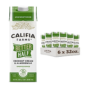 Califia Farms - Unsweetened Better Half, Half and Half Substitute, 32 Oz (Pack of 6), Almond Milk, Coconut Cream, Coffee Creamer, Keto, Shelf Stable, Dairy Free, Plant Based, Vegan