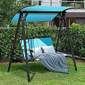 WYKDD Outdoor 2-Seat Swing Loveseat Canopy Patio Porch Steel Hanging Swing ( Color : D )