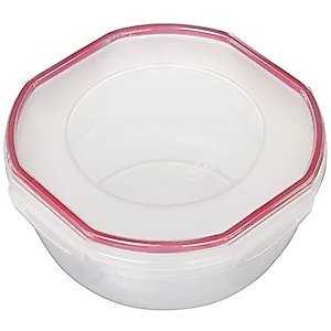 Sterilite 03938604 Rocket Red Ultra Seal 2.5 Quart Clear Plastic Food Storage Latching Bowl Container Box with Lid, Clear/Red