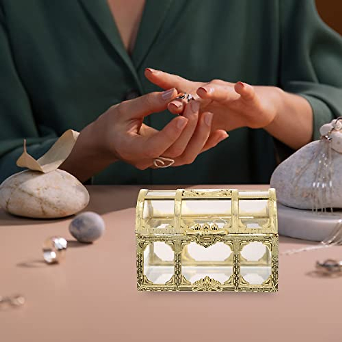 NUOBESTY Treasure Chest Pirate Keepsake Jewelry Box Small Transparent Vintage Decorative Metal Box for Kids Birthday Pirate Party Favors