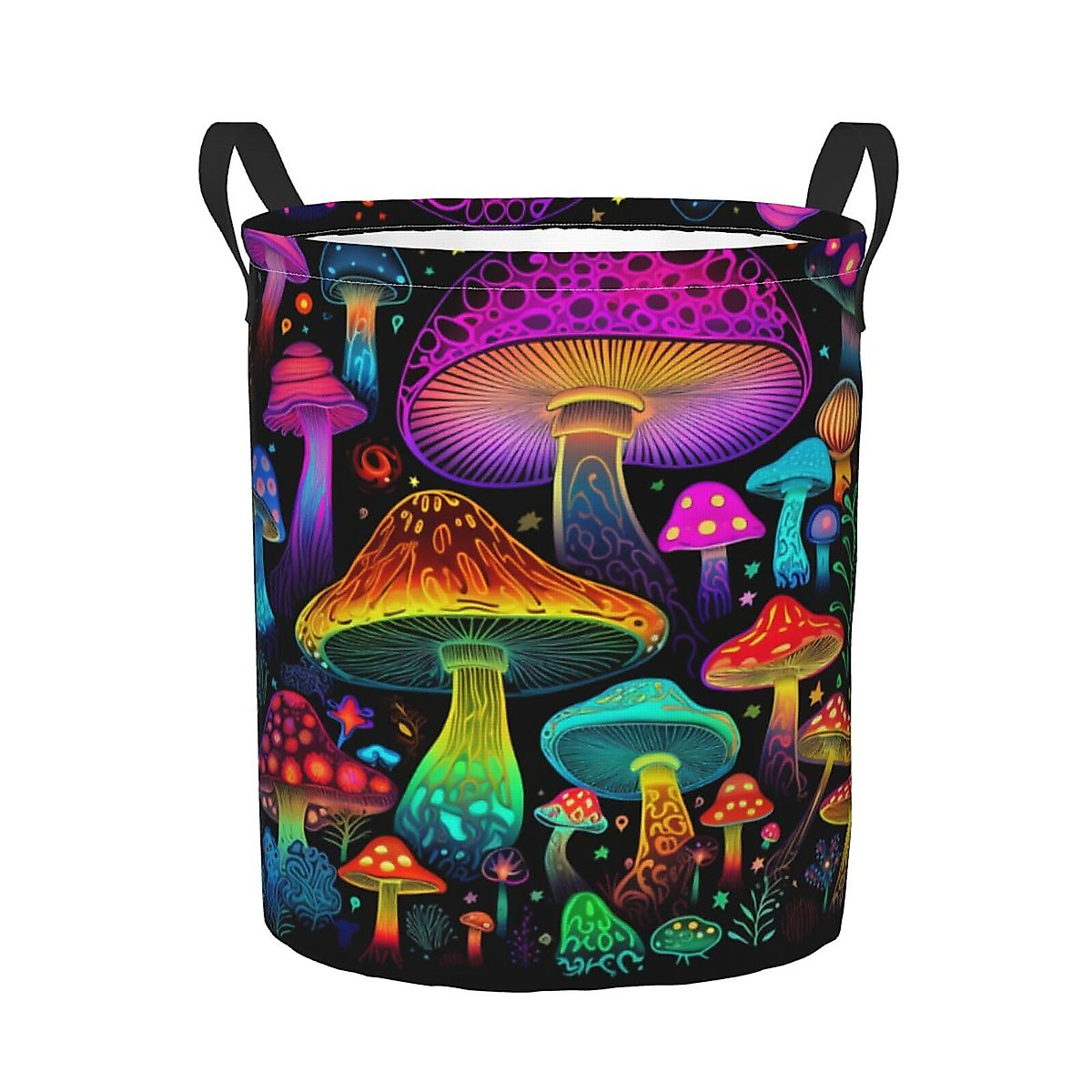 Foruidea Trippy Neon Shroom Mushroom Laundry Basket,Laundry Hamper,Collapsible Storage Bin, Oxford Fabric Clothes Baskets,Nursery Hamper For Home,Office,Dorm,Gift Basket