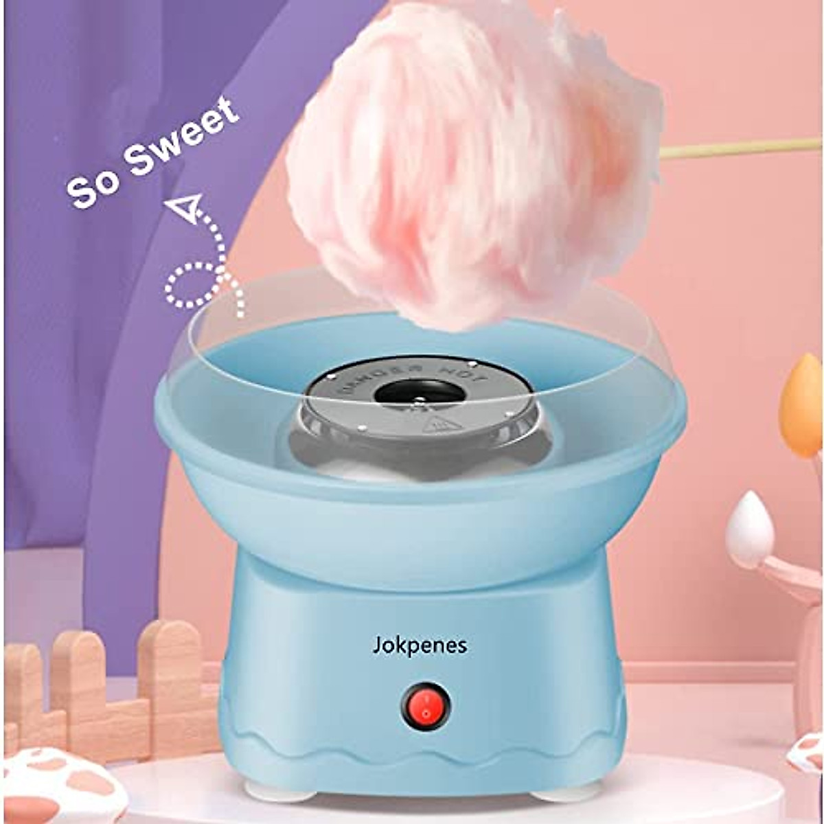 Jokpenes Cotton Candy Machine for Kids,Portable Mini Electric Cotton Candy Maker with 10 Reusable Cottons Candy Cones & Sugar Scoop for Birthday Family Party
