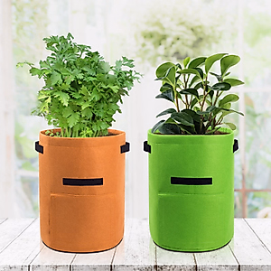 Homyhoo 4 Pack Potato Growing Bag with Flap 10 Gallon Planter Pots with Handles and Harvest Window for Potato Tomato and Vegetables, Black Green Orange and Beige