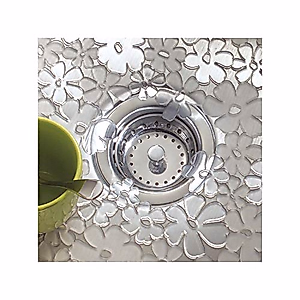 iDesign Blumz Floral BPA-Free Flexible PVC Plastic Large Sink Protector Mat - 16" x 12.5", Clear