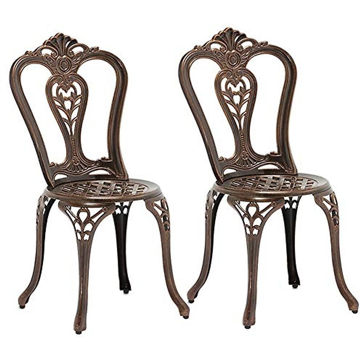 2pcs Crown Chair Needs Assembly Cast Aluminium Table and Chair Sets Outdoor Garden Patio Furniture Bistro Set Weatherproof with Timeless Design