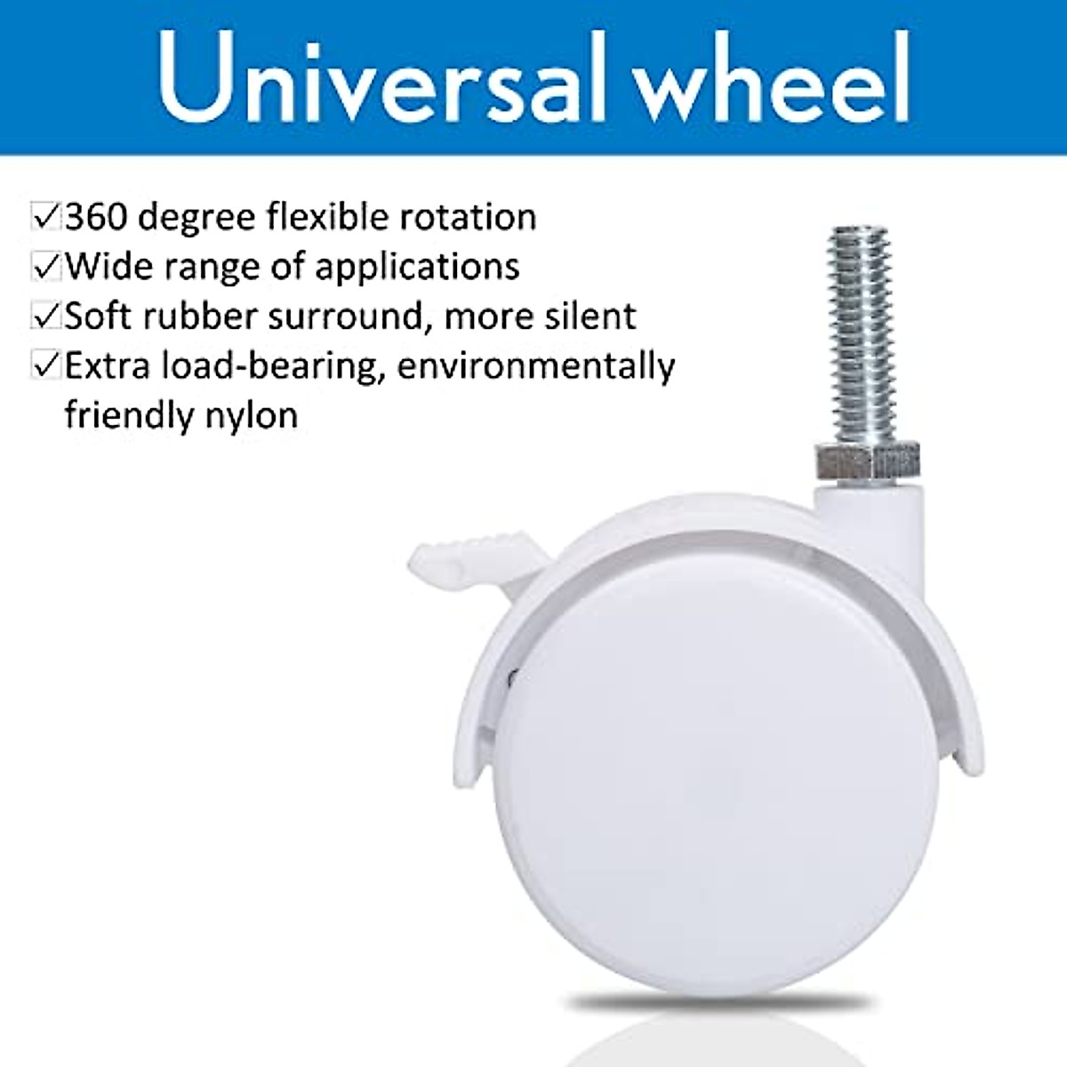 1.5" Stem Casters Wheels Replacement Threaded Swivel Caster with Locking Brake 4 Pack for Furniture(5/16-White)
