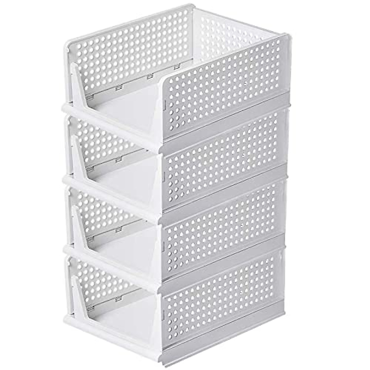 MEACOLIA 4 Pack Stackable Closet Organizer Box Foldable Storage Bins, Plastic Clothes Organizer Baskets Large Capacity Drawer Shelf Storage Containers for Wardrobe, Office, Kitchen, Bathroom (4L)
