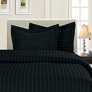 Elegant Comfort Best, Softest, Coziest 3-Piece Duvet Cover Sets! - 1500 Thread Count Egyptian Quality Luxurious Wrinkle Resistant 3-Piece Damask Stripe Duvet Cover Set, Full/Queen, Black