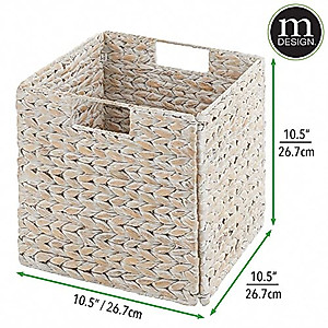 mDesign Natural Woven Hyacinth Cube Storage Bin Basket Organizer with Handles for Kitchen Pantry, Cabinet, Cupboard, Shelf/Cubby Organization, Hold Food, Drinks, Snacks, Appliances, 4 Pack, White Wash