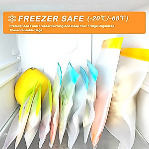 Reusable Food Storage Bags - 10pack BPA FREE Ziplock/Freezer Bags(2 Reusable Gallon Bags & 4 Sandwich Bags & 4 Snack Bags) EXTRA THICK Leakproof Silicone Lunch Bag for Food Meat Fruit Veggies