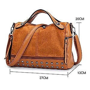 HANDAFA Ladies Boston Tote Handbag Studded Hobo Purse For Women Rivet Satchel Bag(Wheat)