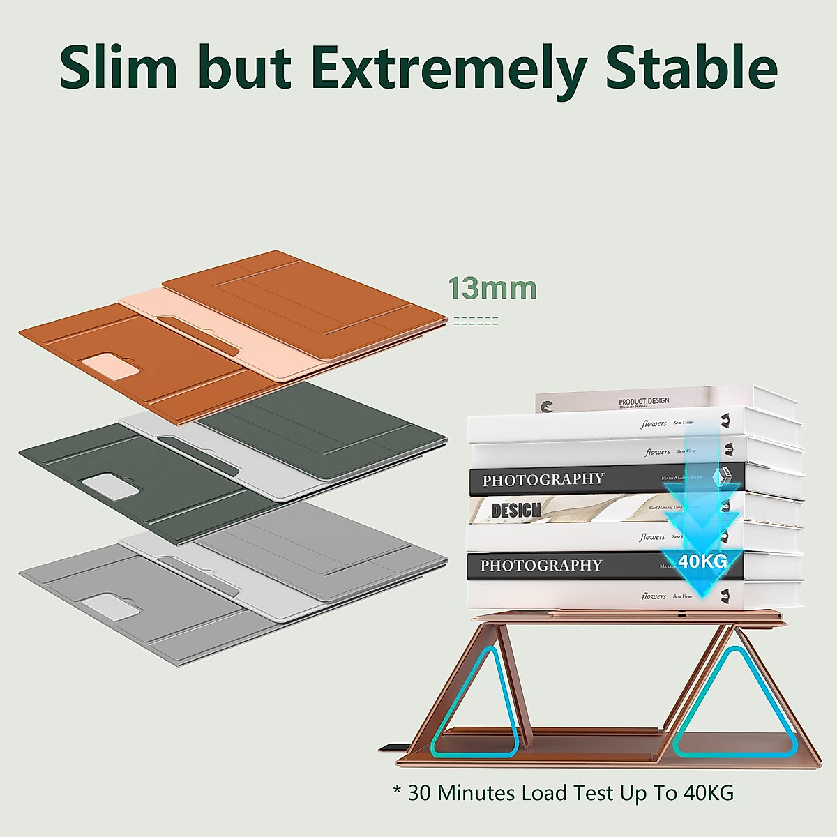 Coiclic Portable Laptop Stand, Foldable Ergonomic Computer Stand for Laptop, Adjustable Multiple Folding States Laptop Stand, PU Leather Holder Compatible with up to 19 Inches Computer Laptops