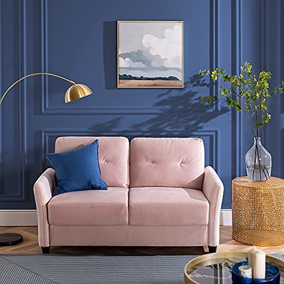 ZINUS Ricardo Velvet Loveseat Sofa, Easy, Tool-Free Assembly, Blush Velvet