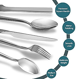 Silverware Set for 8, Briout 40 Piece Flatware Cutlery Set Stainless Steel Luxury Square Tableware Thick Knife Fork Spoon for Home Kitchen Restaurant Wedding, Mirror Polished, Dishwasher safe