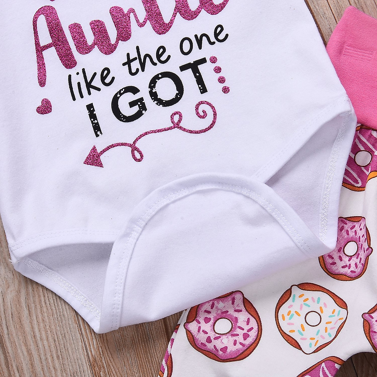 3Pcs/Set Newborn Baby Girls Outfit Auntie Bodysuit Romper with Headband+Donuts Long Pants Clothes Set (Pink, 0-6M)