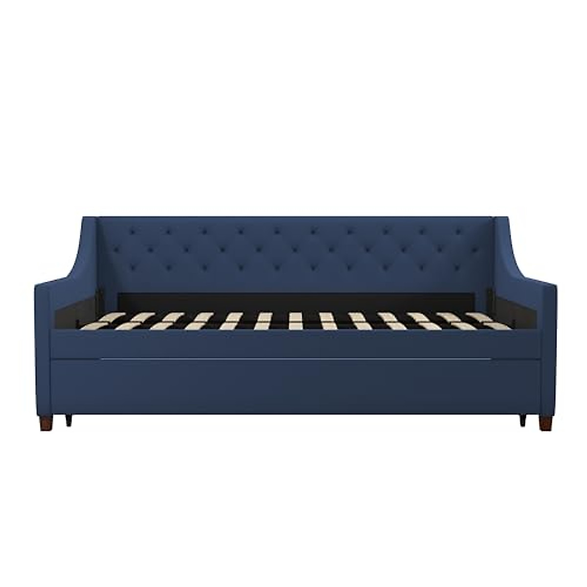 Novogratz Her Majesty Upholstered Daybed with Trundle, Twin Size Frame, Blue Linen