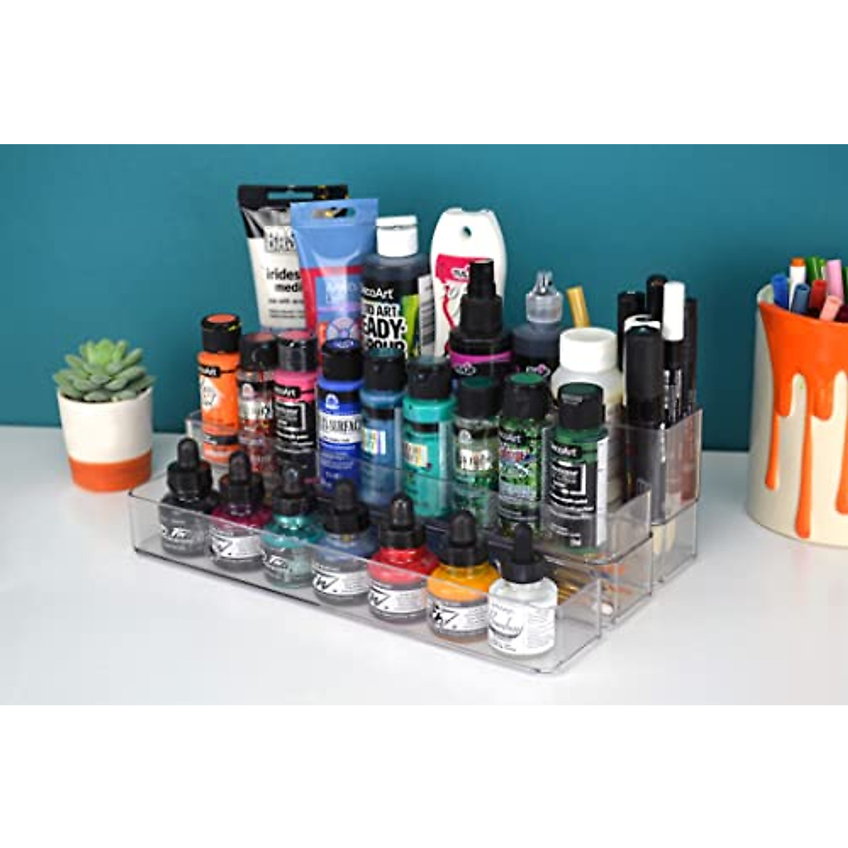 ArtBin 6959AG 2-in-1 Wall and Desktop Organizer, Stadium Wall-Mountable Desktop Organizer, Clear, 1 Organizer