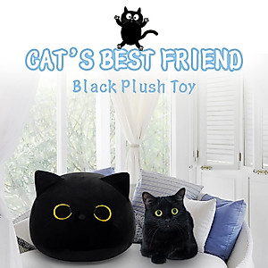 JIAJEGTGT 16Inch Black Cat Stuffed Animal Plush Toys, Cute Black Cat Plushie Pillow, 3D Soft Cat Shape Design Lumbar Back Cushion Plush Stuffed Cat Doll Toy for Kids Chirstmas Gifts