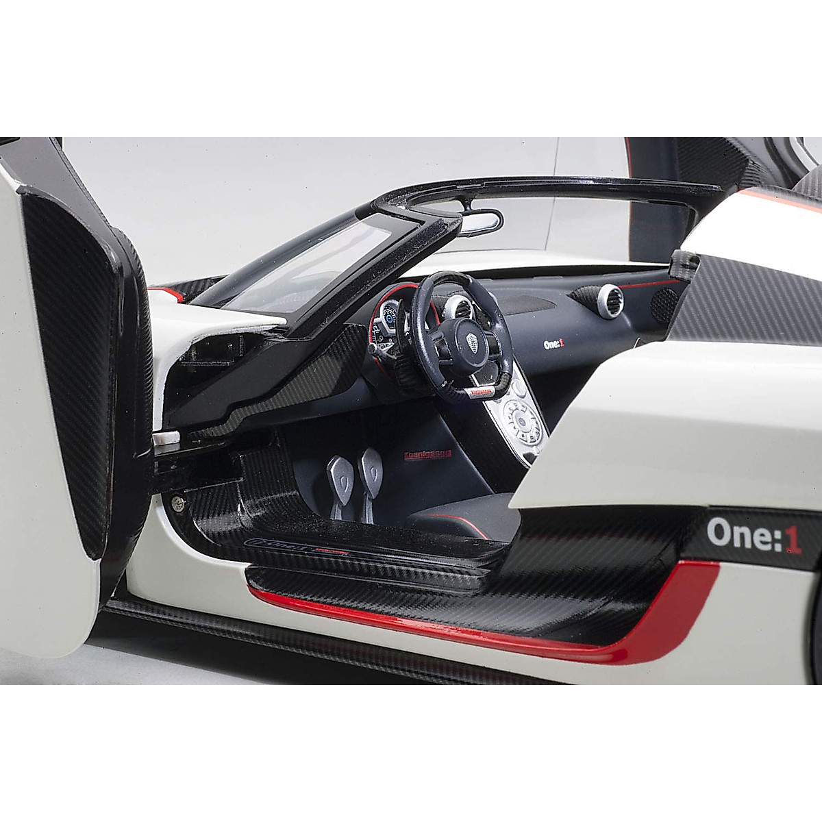 AUTOart Koenigsegg One: 1 Pebble White and Carbon Black with Red Accents 1/18 Model Car 79016
