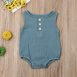 Newborn Button Baby Boy Girls Bubble Romper Sleeveless Cotton Summer Romper Jumpsuit Clothes (Blue, 6-12 M)