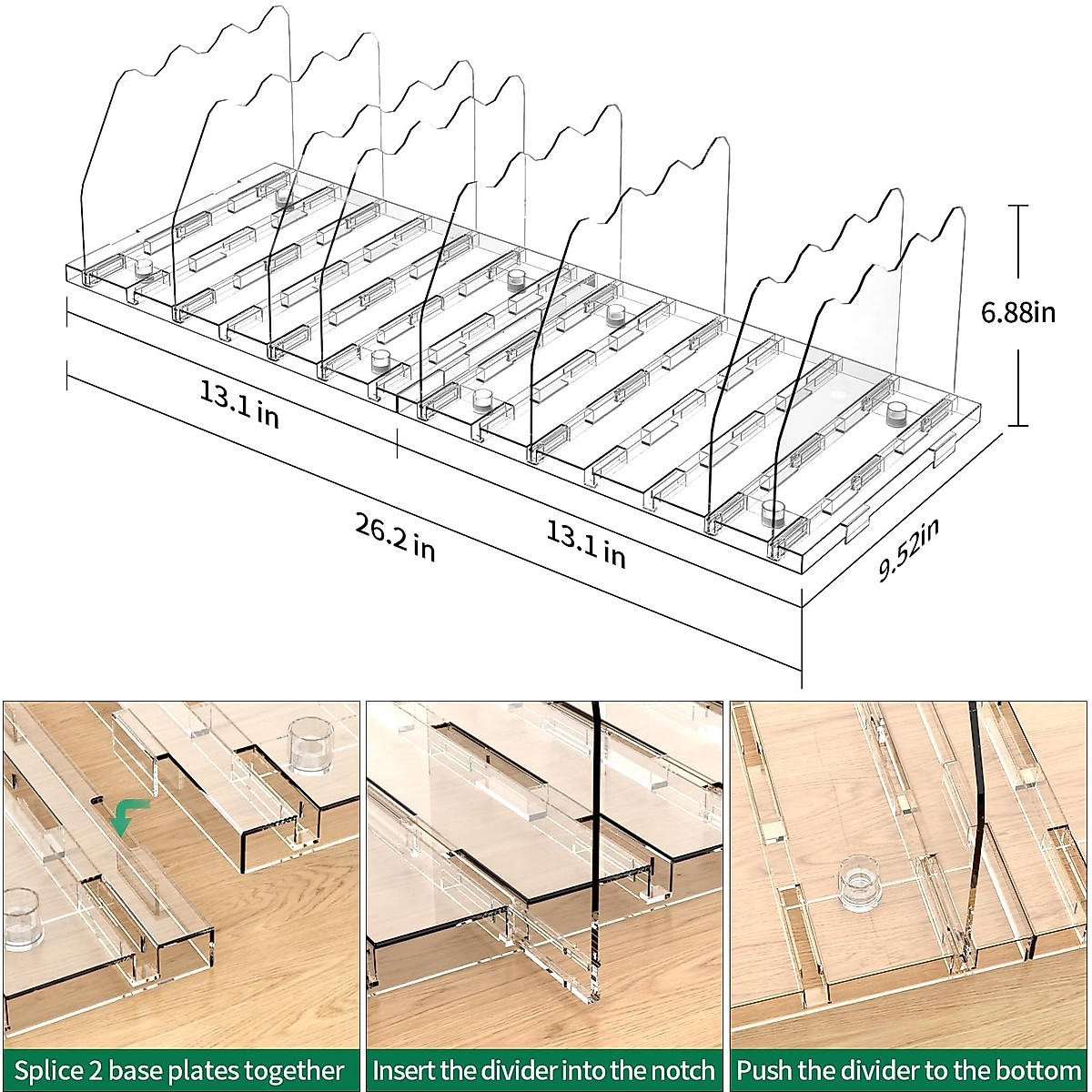 SPACEKEEPER Adjustable Shelf Divider for Closet, Clear Purse Organizers for Closet Acrylic Handbag Separators Storage Organizer Bookshelf Separator Dividers in Bedroom, Office