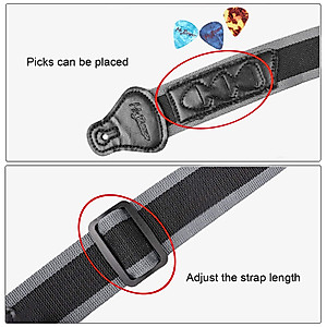 Mr.Power Guitar Strap 36.6in - 65in with 3 Pick Holders for Electric/Acoustic Guitar, Nylon Strap