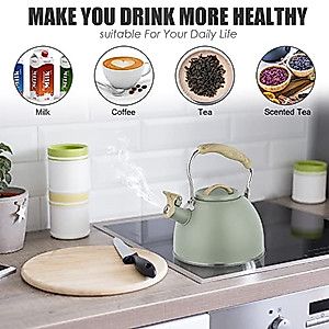 Tea Kettle, 2.7 Quart / 3 L Tea Kettle for Stovetop, Food Grade Stainless Steel Teapot, Whistling Tea Kettle with Wood Pattern Handle, Whistling Teapot Suitable for All Heat Sources