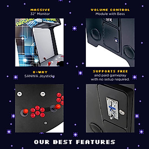 Creative Arcades Slim Full Size Stand-Up Commercial Grade Arcade Machine | 4 Player | 4500 Games | 32" LCD Screen | 4 Sanwa Joysticks | Trackball | 2 Stools Included | 3 Year Warranty