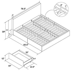 Novogratz Kelly Bed with Storage, King, Dark Gray Linen