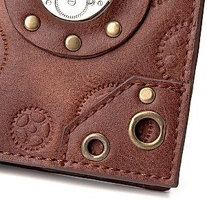Valentoria Handmade Vintage Steampunk Gear Womens RFID Blocking Long Wallet Genuine Leather Card Holder Purse Handbag Clutch Cell Phone Purse Bag Holster Gift for Women Men (C)