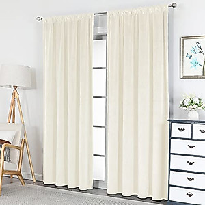 VANASEE Velvet Curtains for Bedroom Ivory 5284 inch Soft Blackout Thermal Insulated Curtains Window Treatment for Bedroom