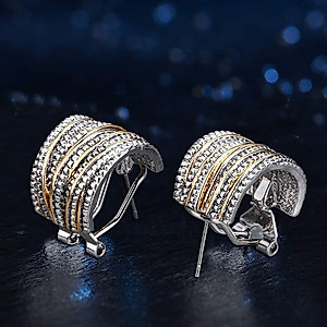 Mytys Two Tone Earrings for Women Gold and Silver Rose Gold Crossover Half Hoop Statement Designer Stud Earrings (style 1)