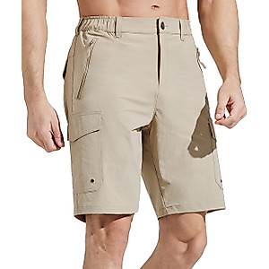 MASKERT Men's Hiking Cargo Shorts,Work Casual Shorts Travel Fishing Golf Stretch Tactical Shorts, Khaki XXL