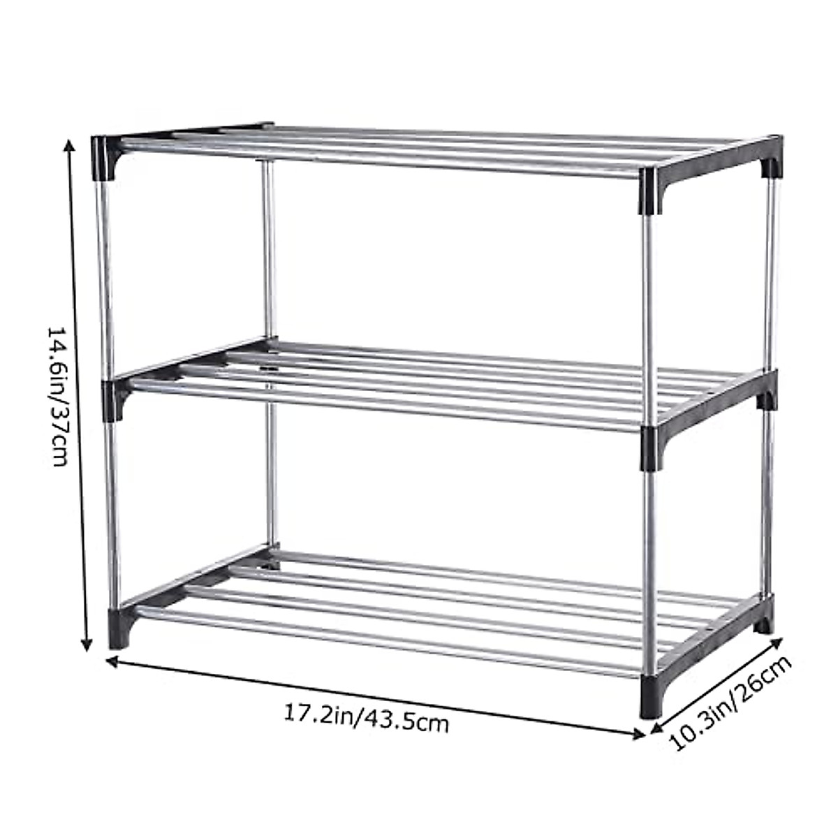 Fouews Small Shoe Rack, Narrow Stackable Shoe Shelf Organizer for Entryway, Doorway and Bedroom Closet (3-Tier, Black)