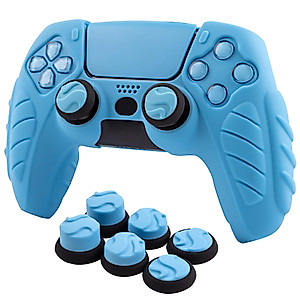 CHIN FAI Ergonomic Soft Grip Skin for PS5 Controller, Anti-Slip Silicone Controller Cover for PlayStation 5 Controller with 6 Thumb Grips Accessories Set (Starlight Blue)