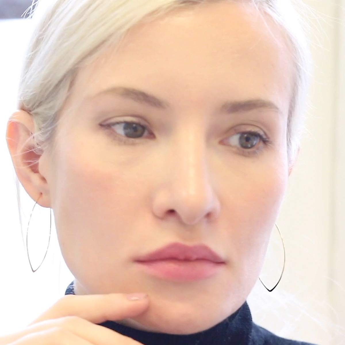 Humble Chic Geometric Marquise Threader Hoops - Hypoallergenic 18K Gold Plated Medium Hoop Earrings for Women - Lightweight Oval Leaf Elliptical Loop Statement Drop Dangles, 1.75" inch - 18K Yellow