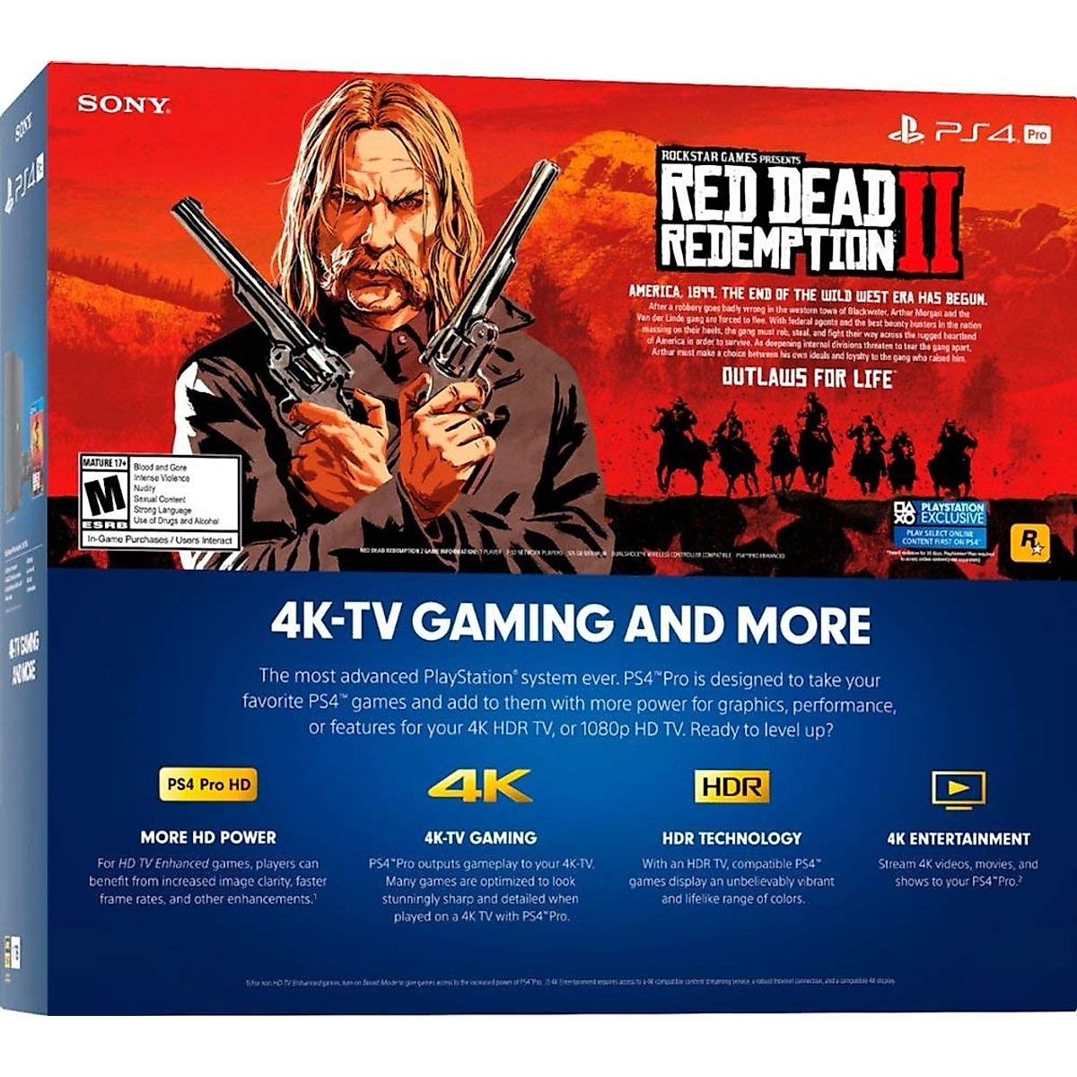 New Sony PlayStation 4 Pro 1TB Red Dead Redemption 2 Console Bundle with HDR Technology for 4K TV Gaming - Jet Black