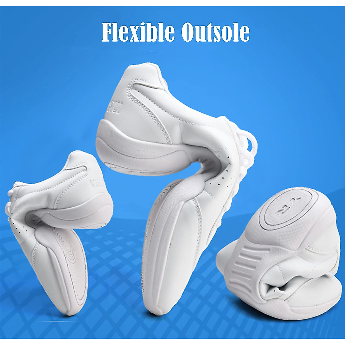 kkdom Adult & Youth White Cheerleading Shoe Athletic Dance Shoes Tennis Sneakers Sport Training Cheer Shoes White US Size 4.5/EU Size 35